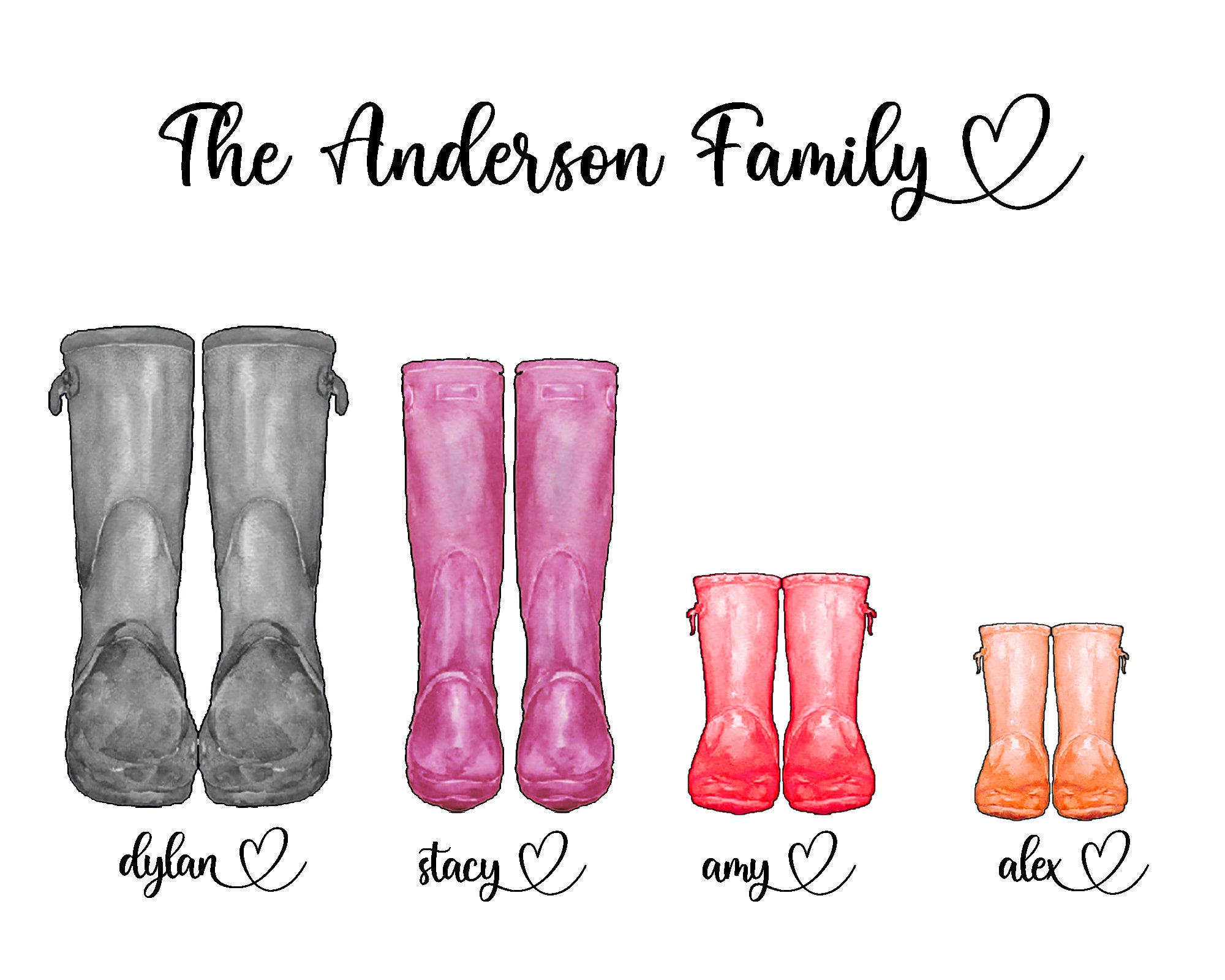 Personalised Family Wellies Print Family Welly Print New | Etsy