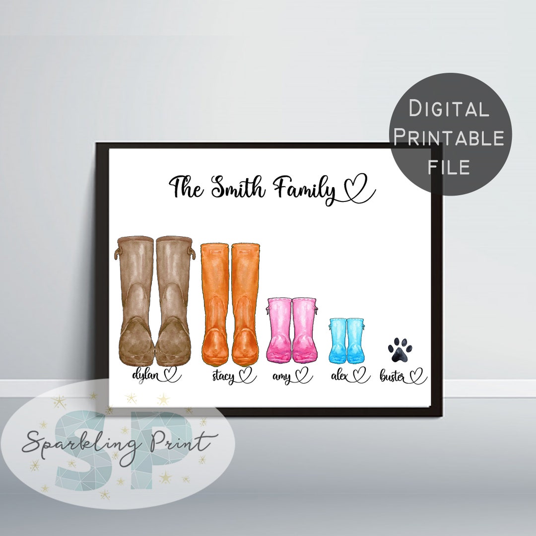 Personalised Family Wellies Print, Family Welly Print, New Home Gift ...
