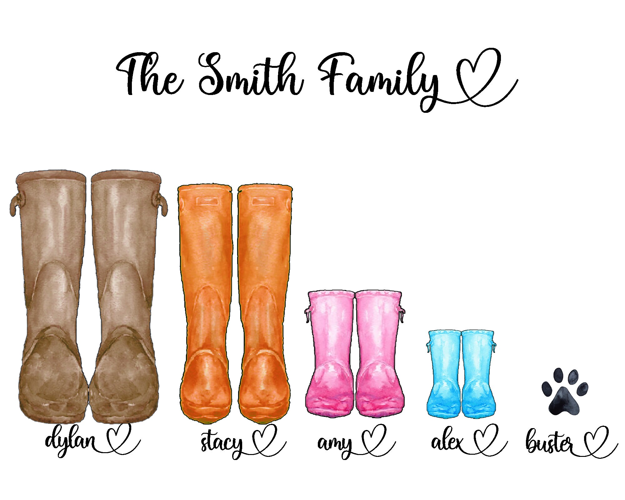 Personalised Family Wellies Print Family Welly Print New - Etsy