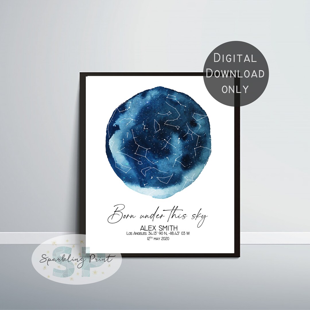 Custom New Born Baby Star Map Print, Personalized Starry Sky ...