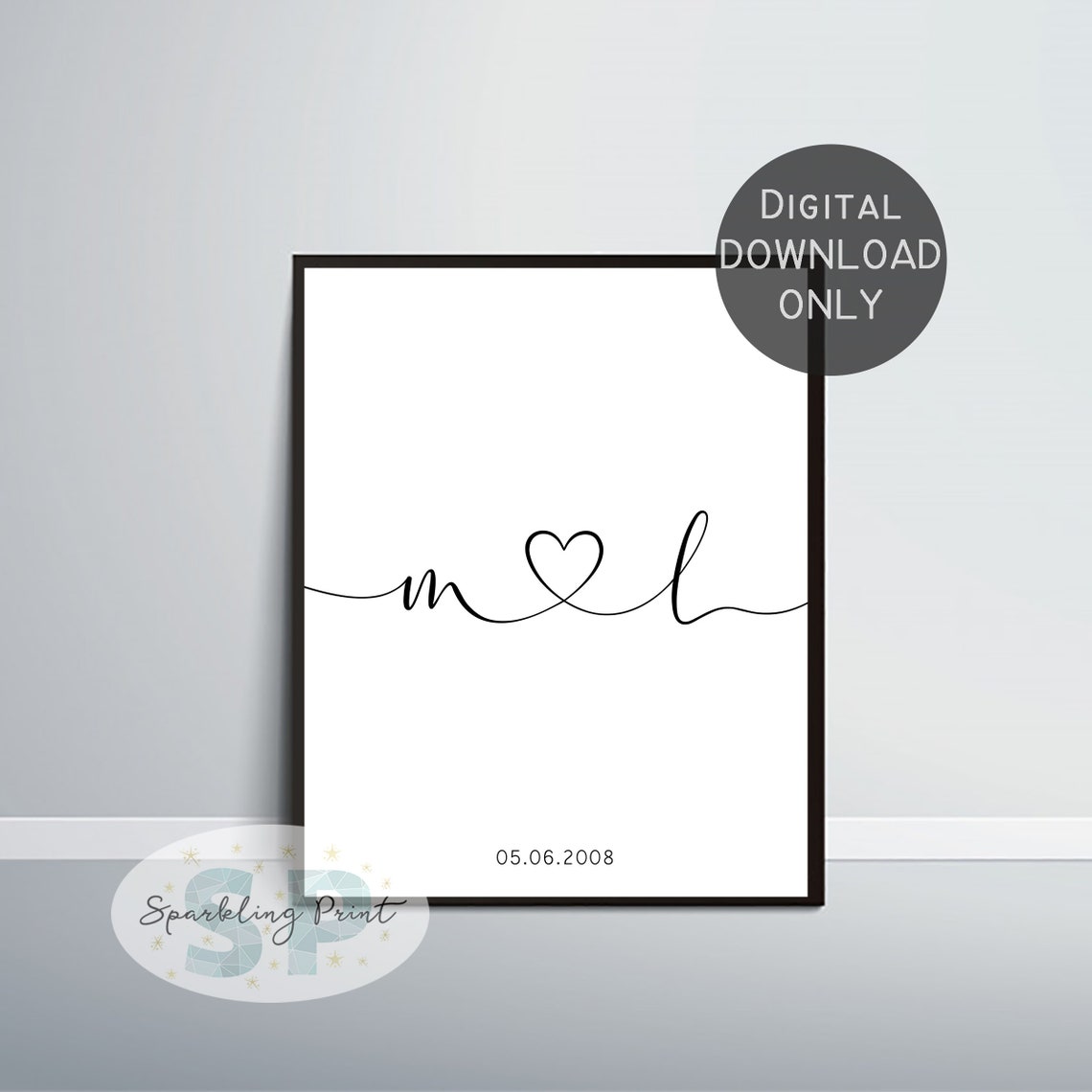 Custom Initials Heart Shape Personalized Print Birthday for | Etsy