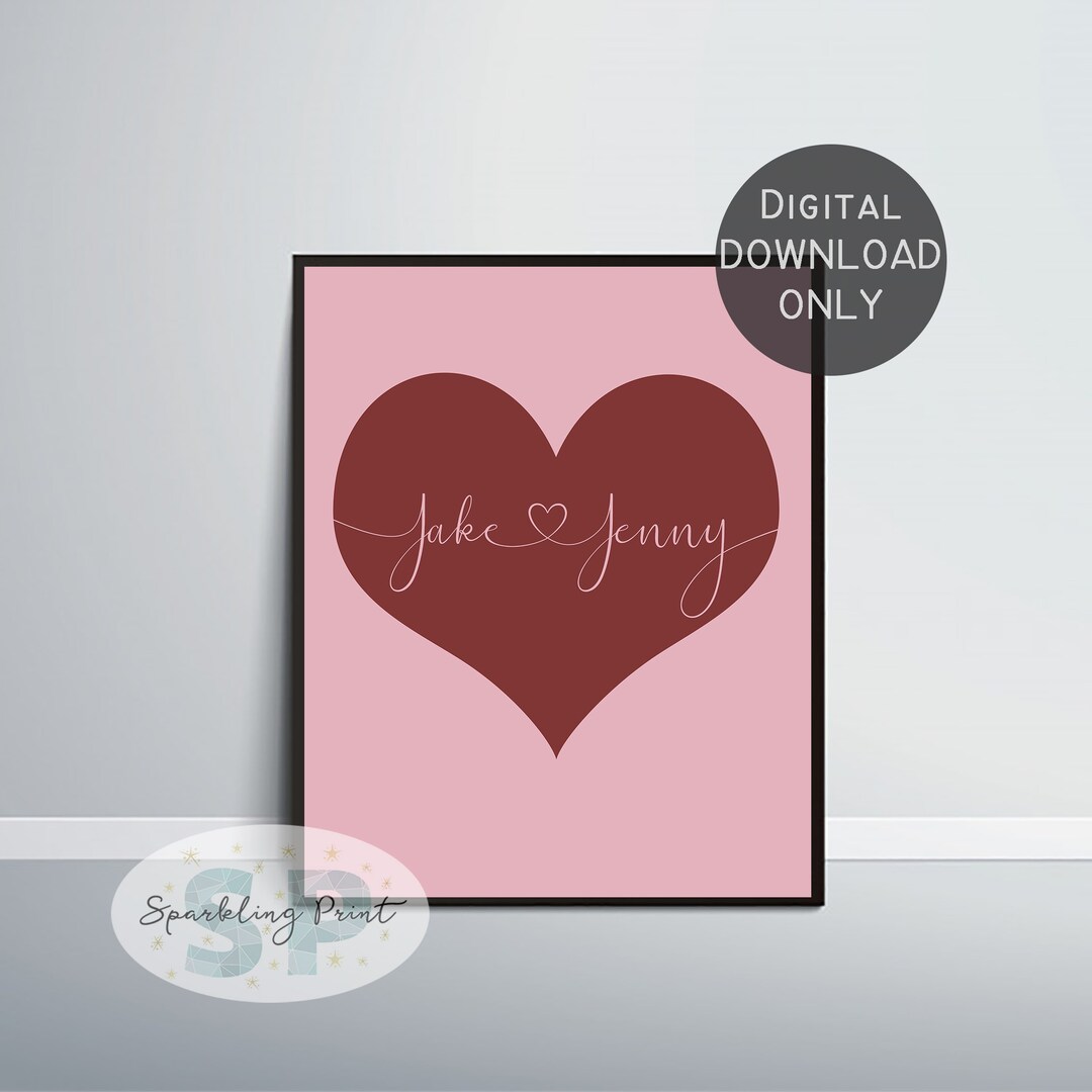 Custom Names Heart Shape, Personalized Print, Birthday for Him,gift for ...