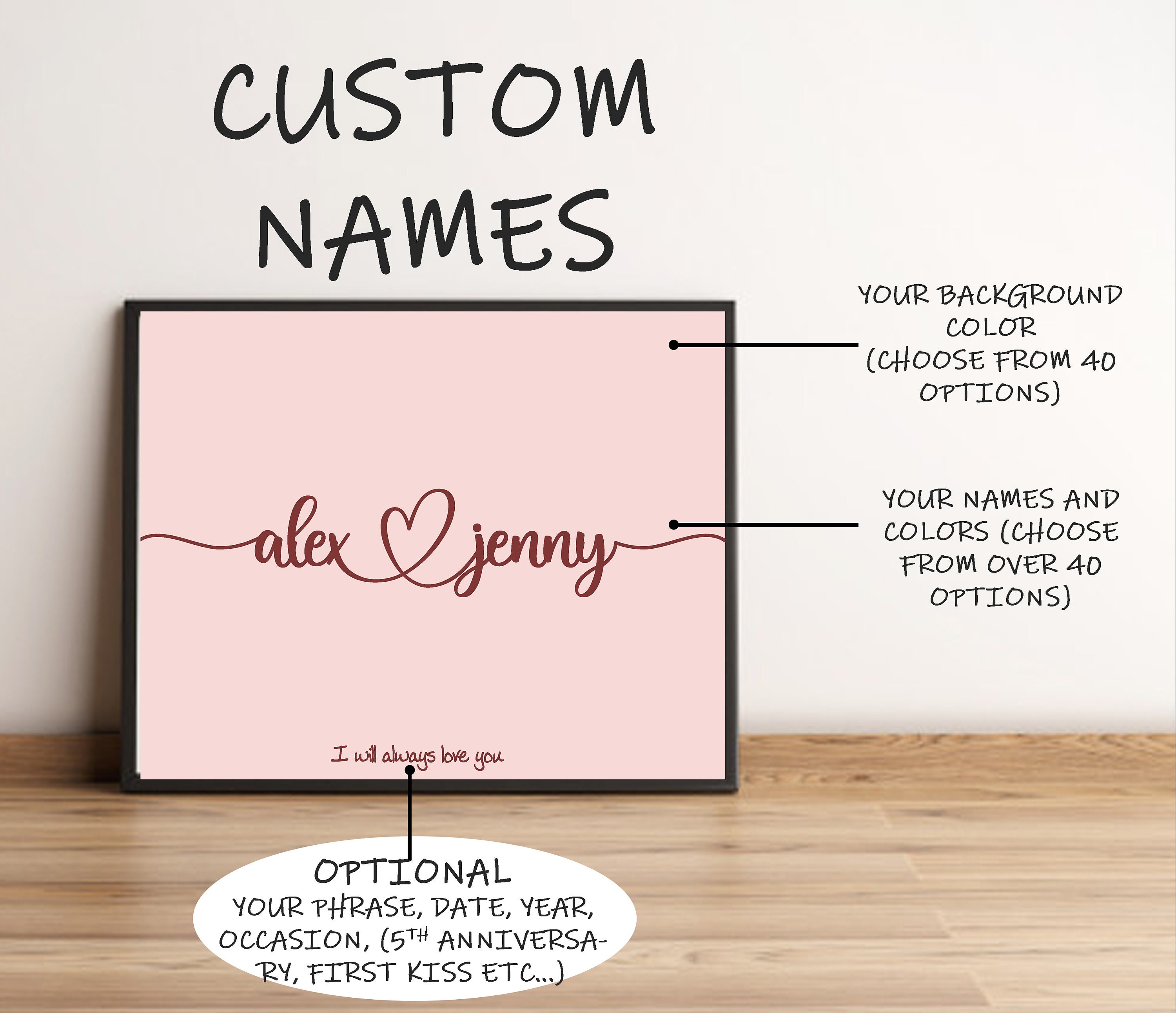 Custom Names Heart Shape Personalized Gift for him for her | Etsy