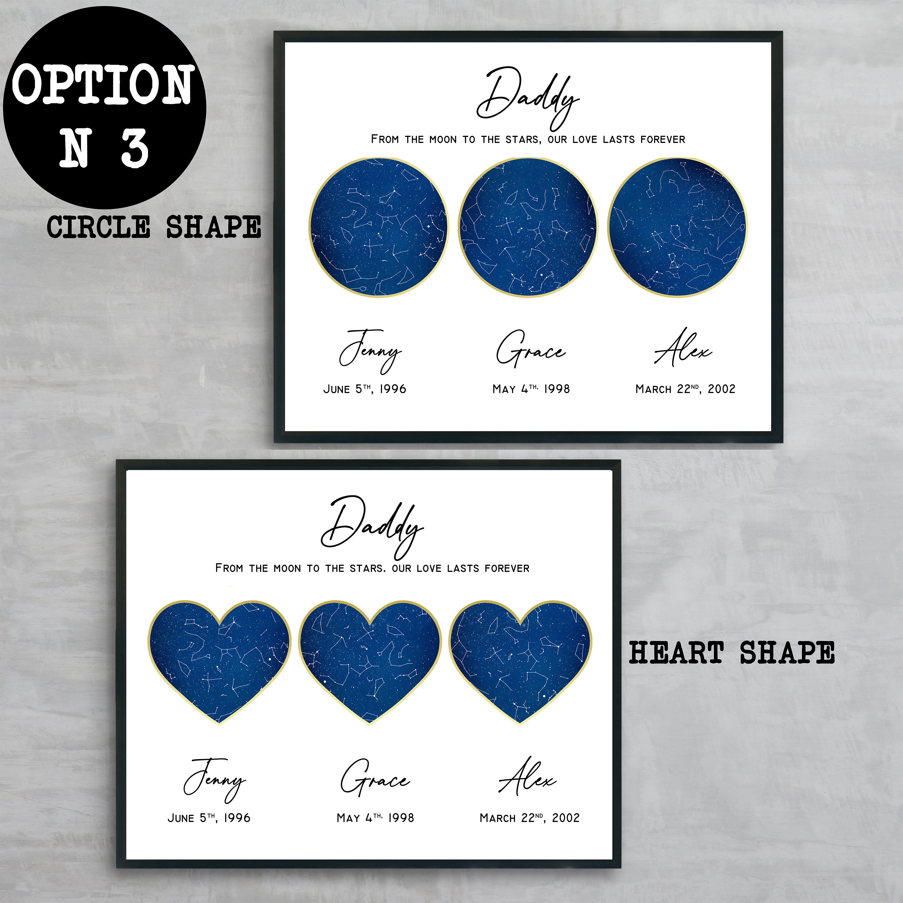 Custom Star map Night sky 3 maps Father's day Dad Daddy | Etsy