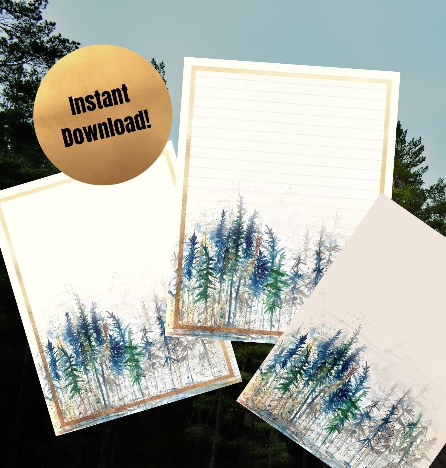 Instant Download Printable Note Paper Digital Letter Paper Trees ...