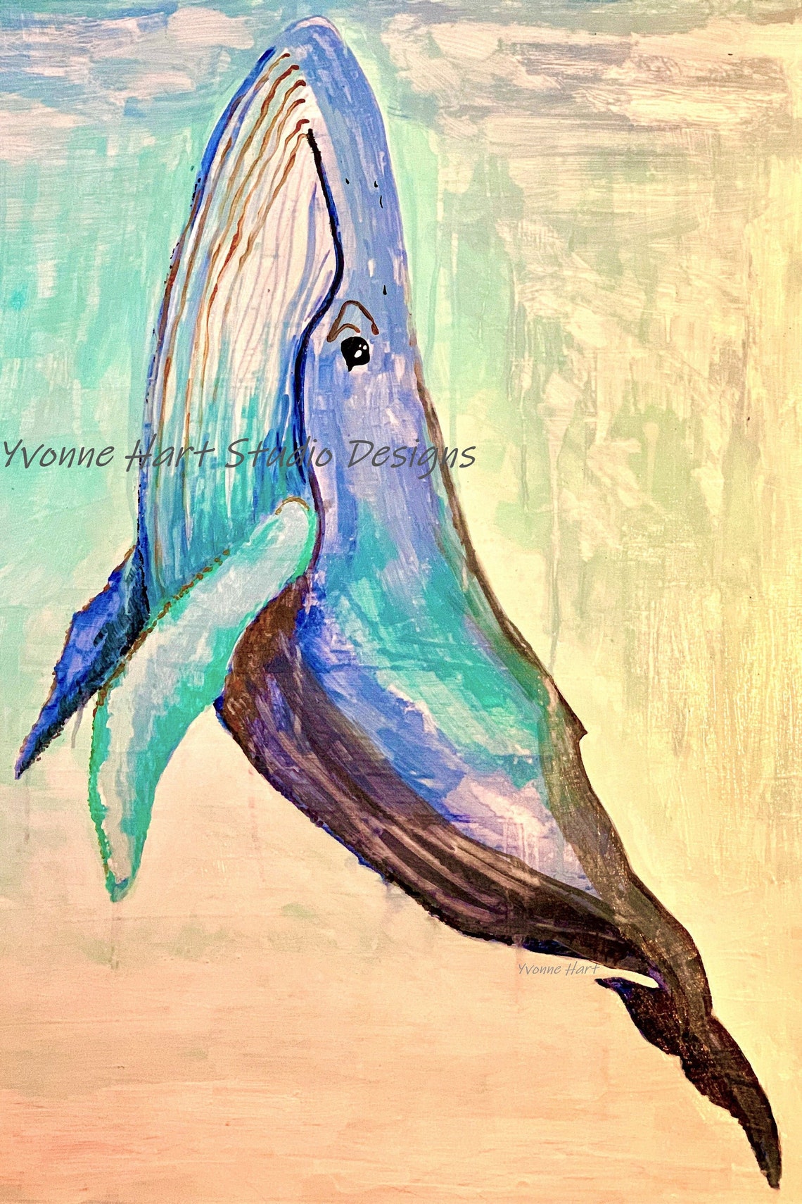 Blue Whale Abstract Painting Illustration Art Print Wall | Etsy