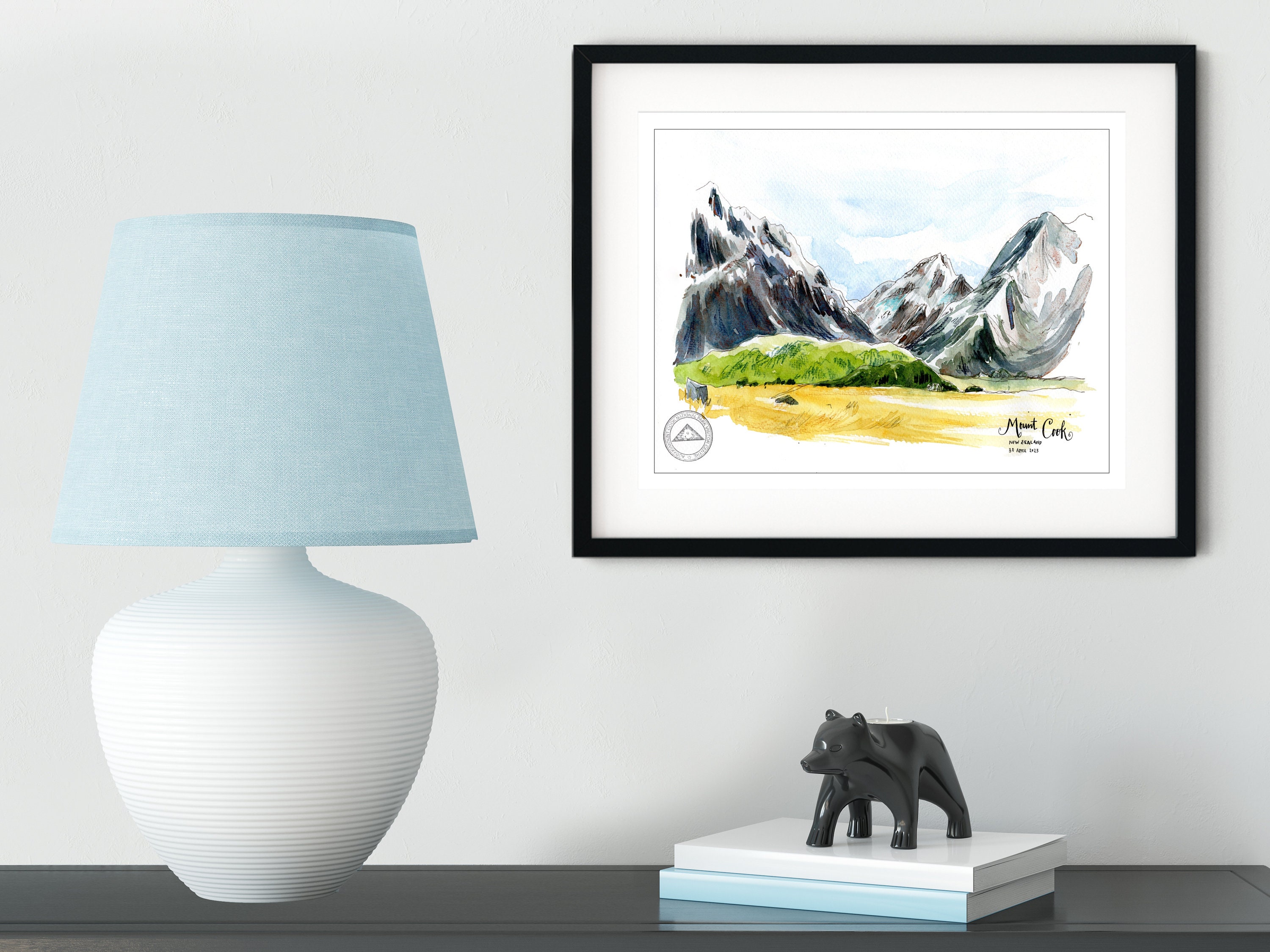 Aoraki Mount Cook New Zealand Watercolor Print, NZ Nature Landscape ...