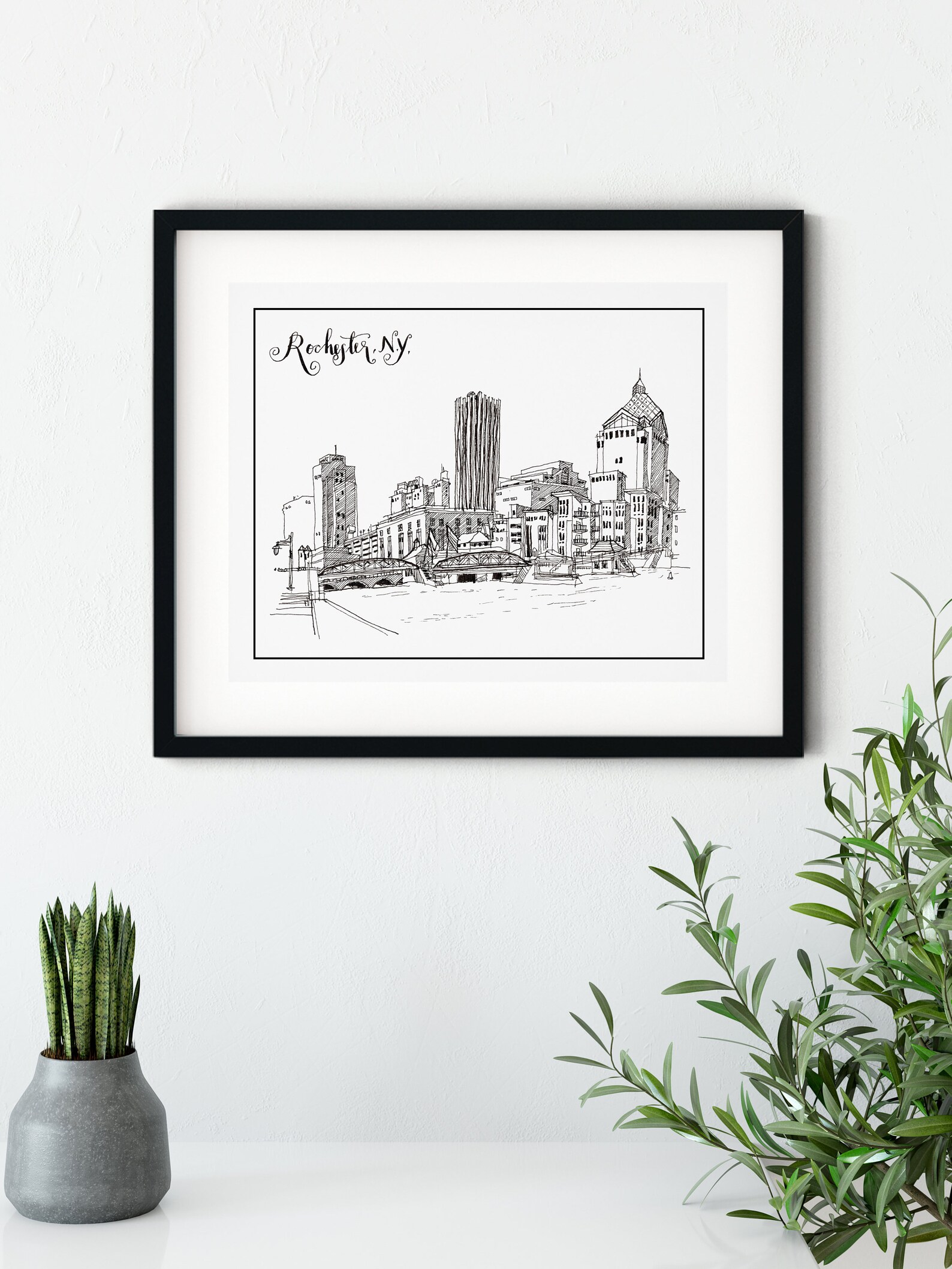 Rochester NY Skyline Print, Black and White City of Rochester Art Print ...