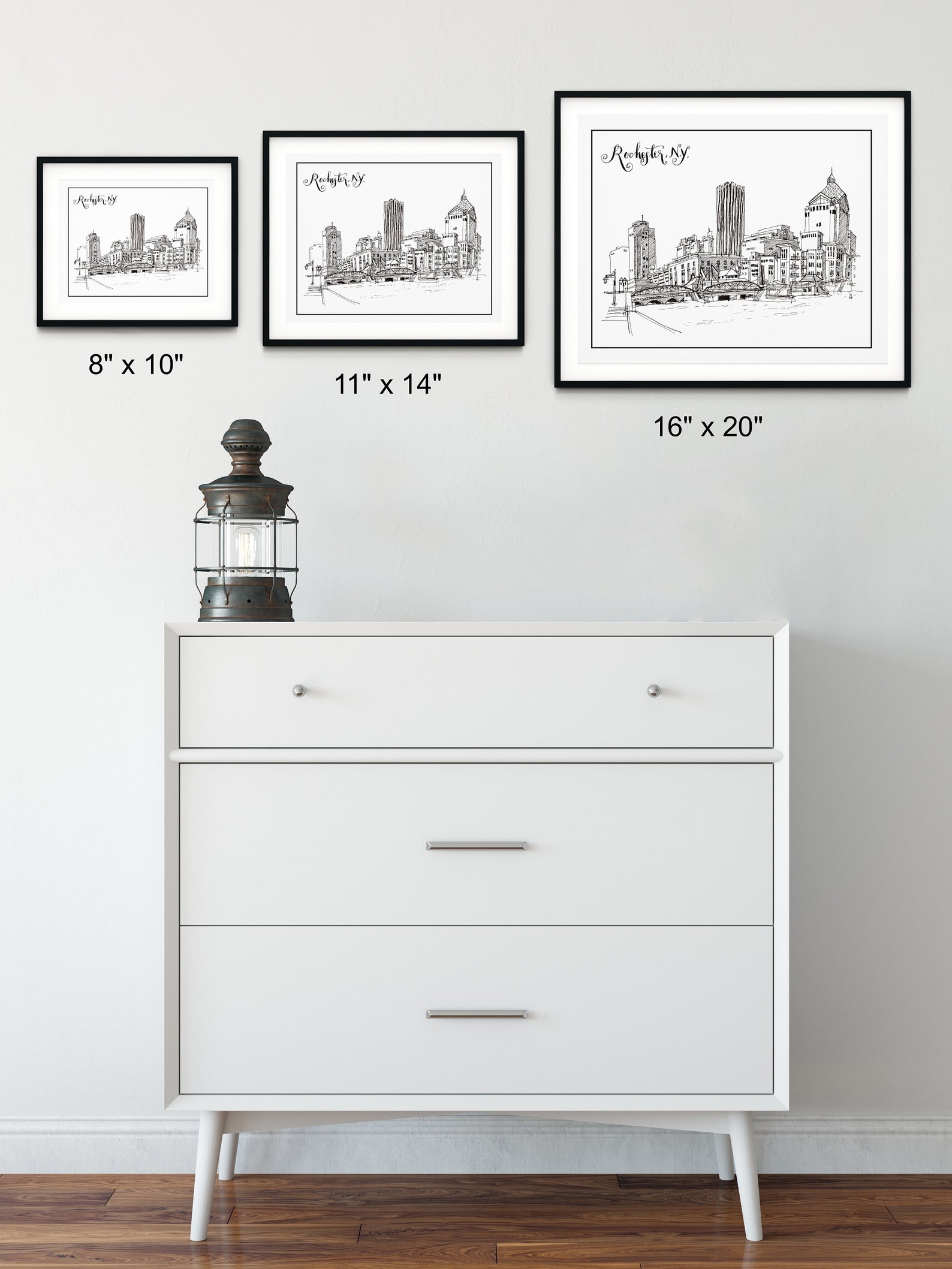 Rochester NY Skyline Print, Black and White City of Rochester Art Print ...