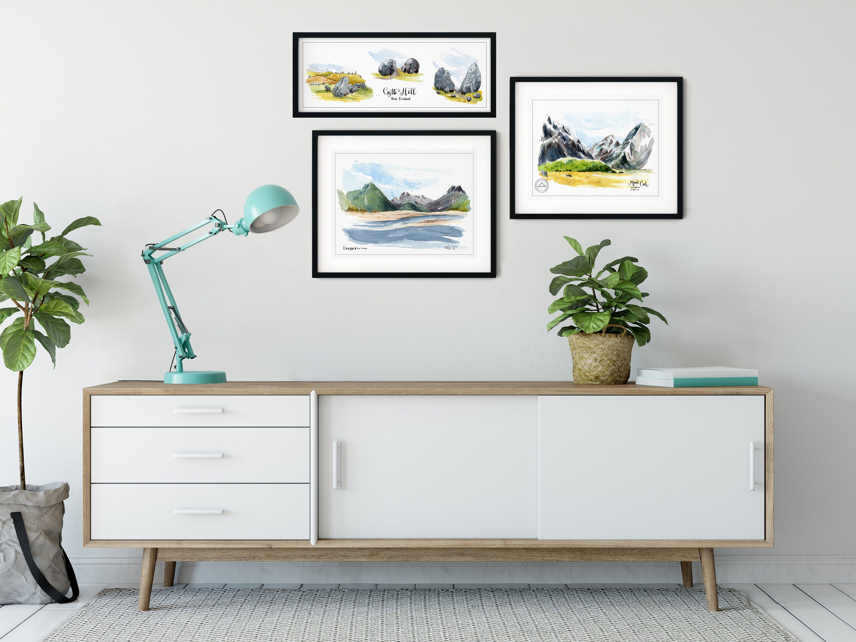 Aoraki Mount Cook New Zealand Watercolor Print, NZ Nature Landscape ...