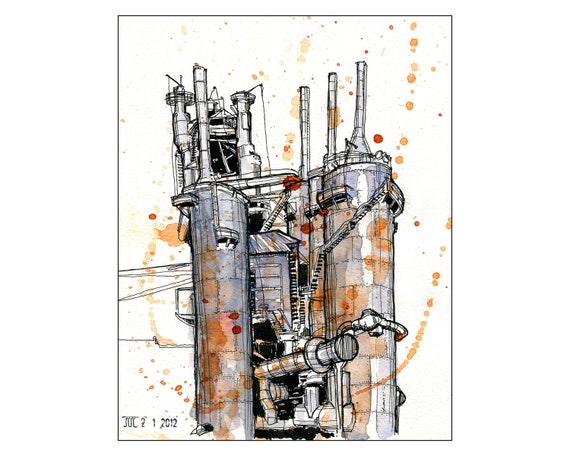 Bethlehem Steel Stacks Industrial Art Print Watercolor - Etsy