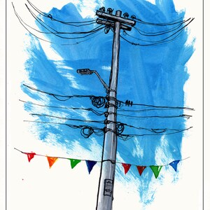 Power Lines Art Print With Flags Colorful Flags, Electrician Gift ...