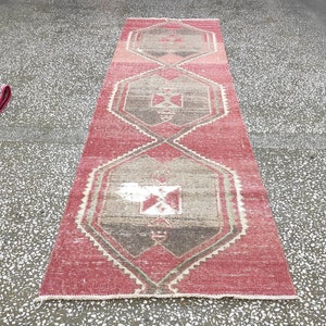 2.88 X 10.85 Vintage Turkish Red Handmade Bohemian Runner Rug, Antique ...
