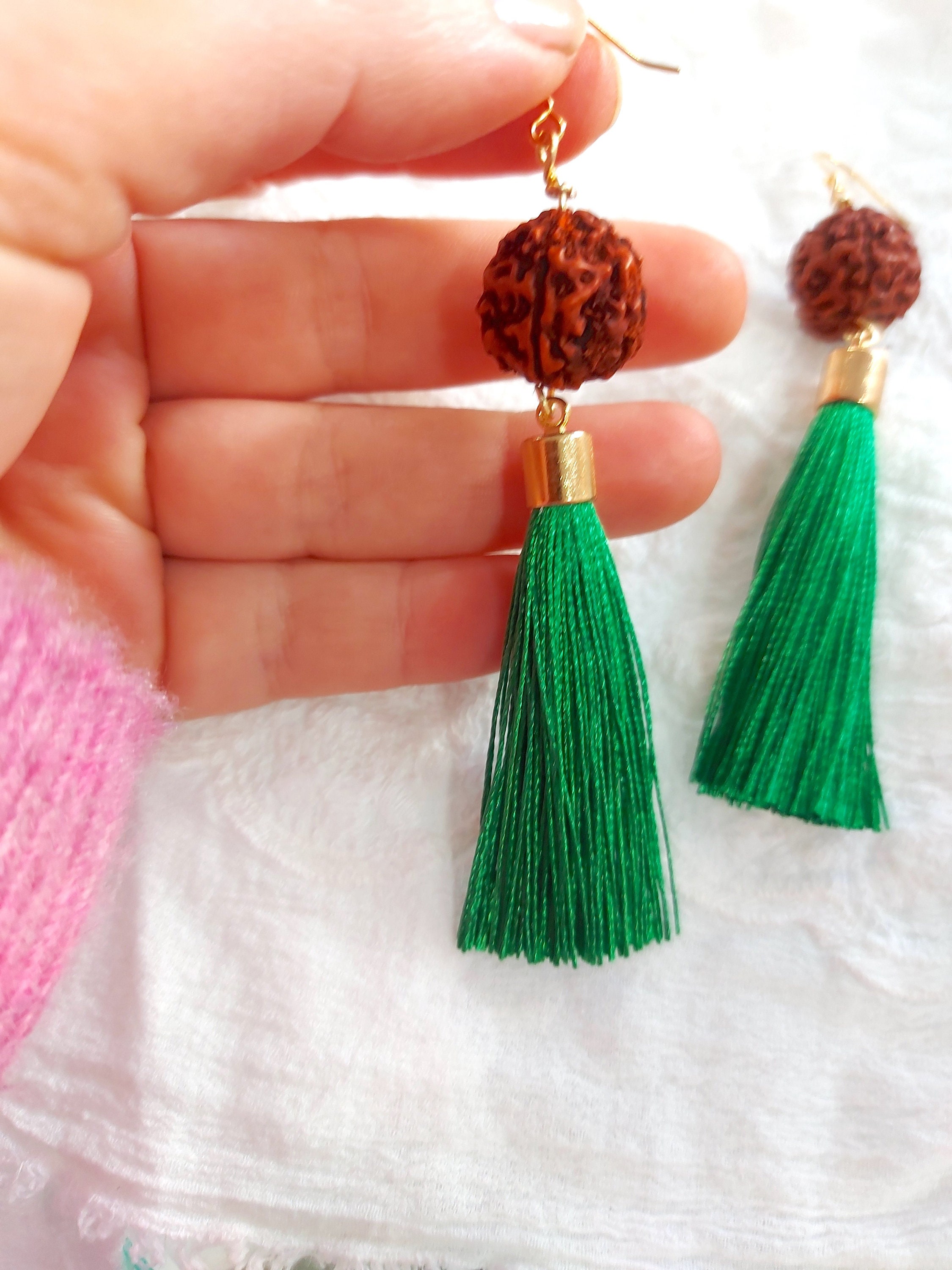 Kelly grün Boho Ohrringe Quaste Ohrringe Seide Quaste | Etsy