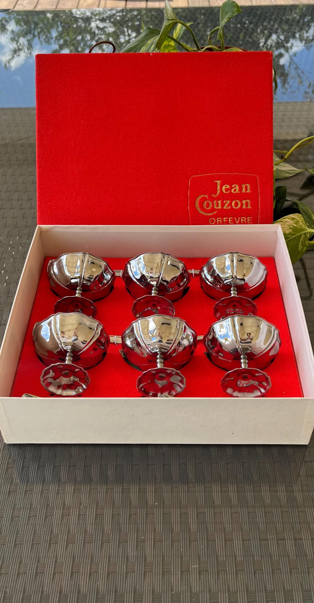 6 Vintage Jean Cuzon Orfèvre Ice Cream Dishes, Spoons. Bistro Style ...