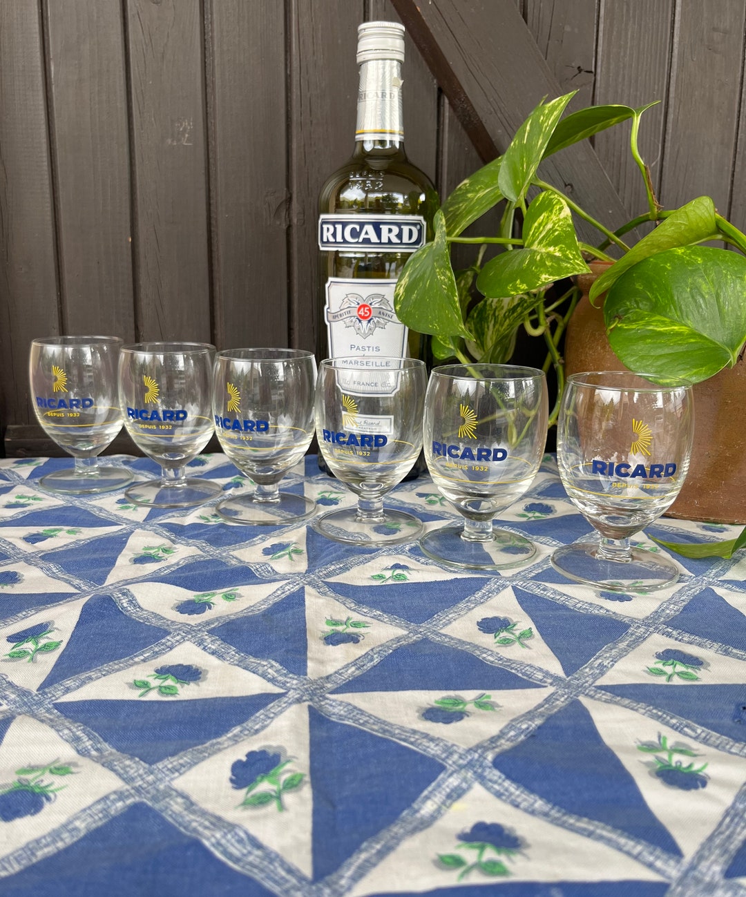 Ricard Branded Glass Set. Six Iconic Ricard Glasses. Barware. Drinkware ...
