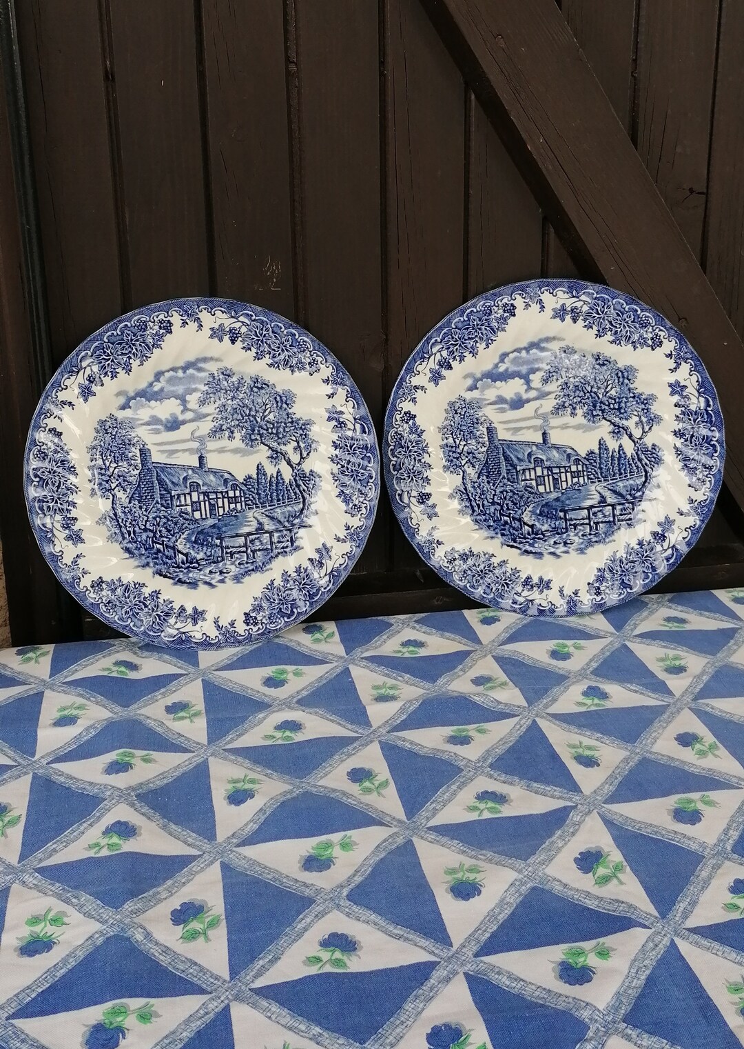 2 Vintage Myott the Brook Dinner Plates. 1982 Staffordshire Ware Blue ...