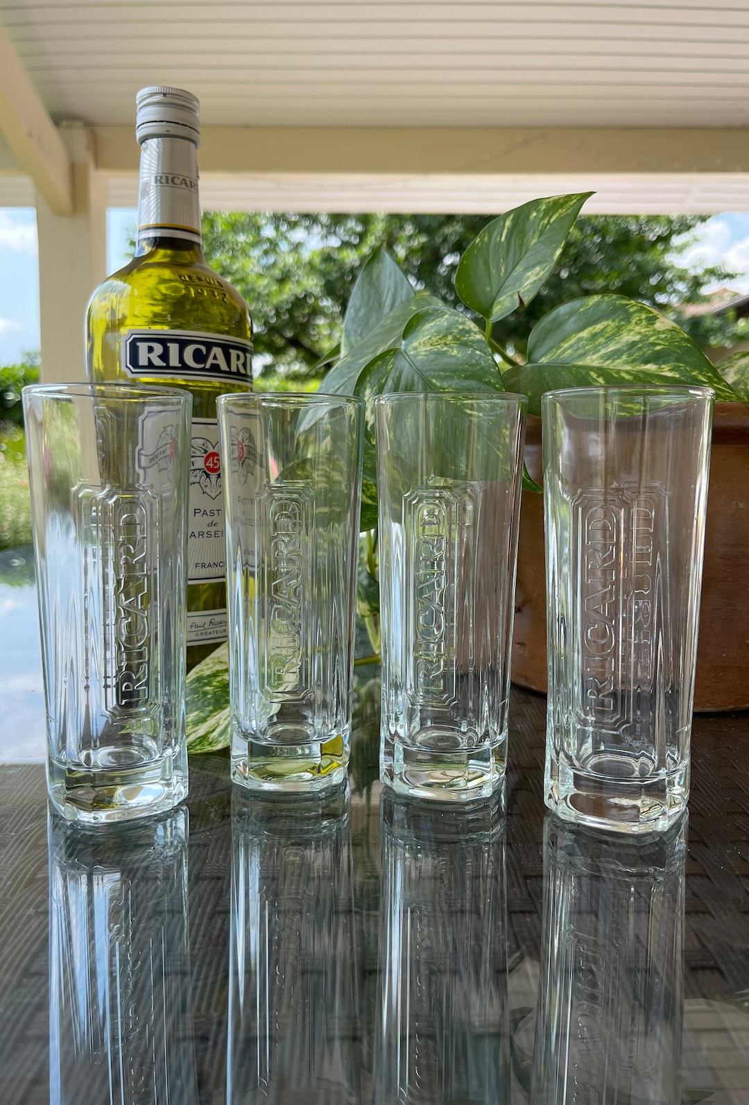 Ricard Branded Tall Rectangular Glass Set. Four Iconic Ricard Pastis ...