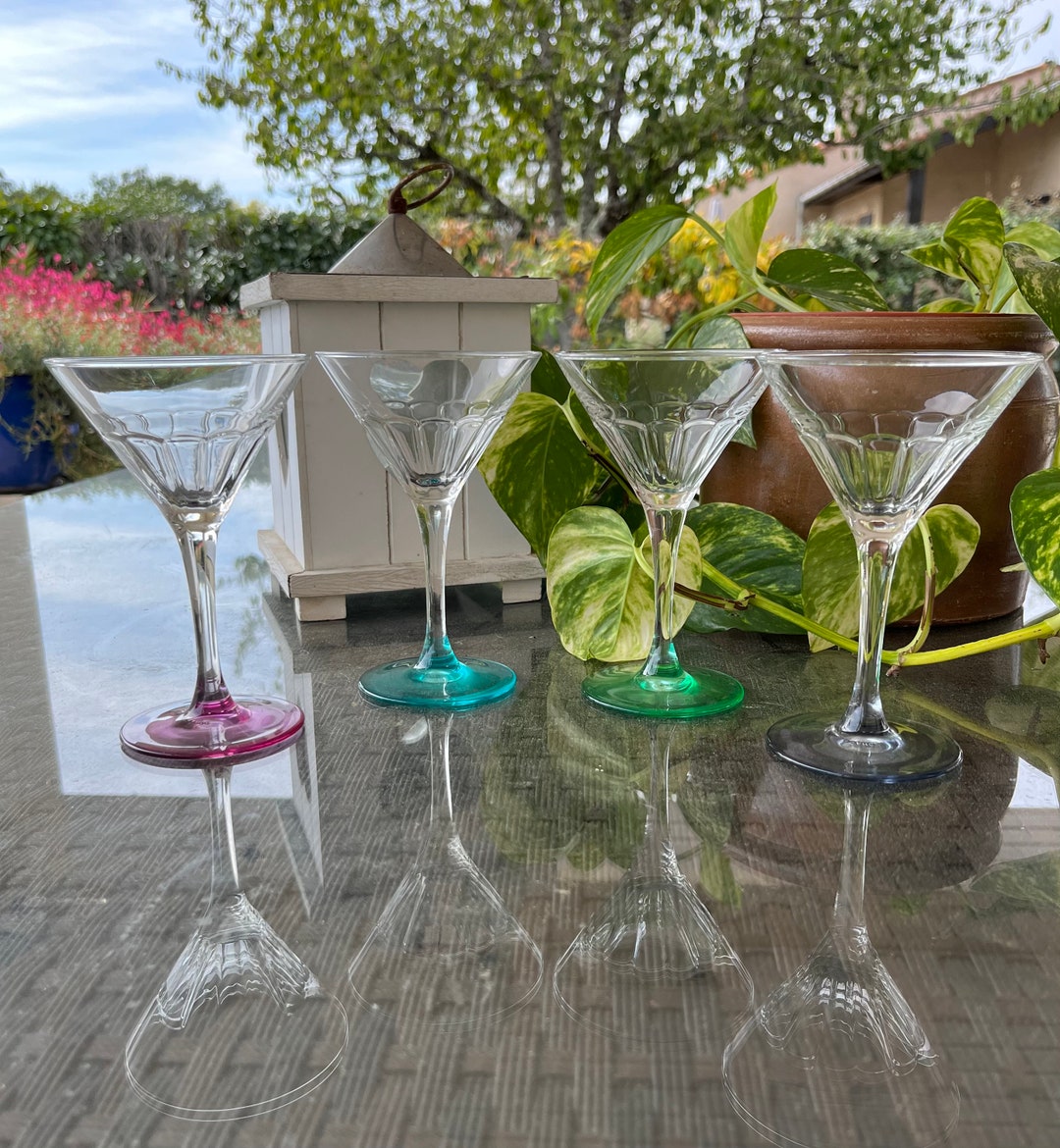 Four French Luminarc Coloured Base Cocktail, Martini Glasses. Champagne ...