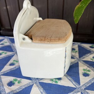 Large Vintage French Ceramic Salt Box With Wooden Lid. Salt Pot. Rustic ...