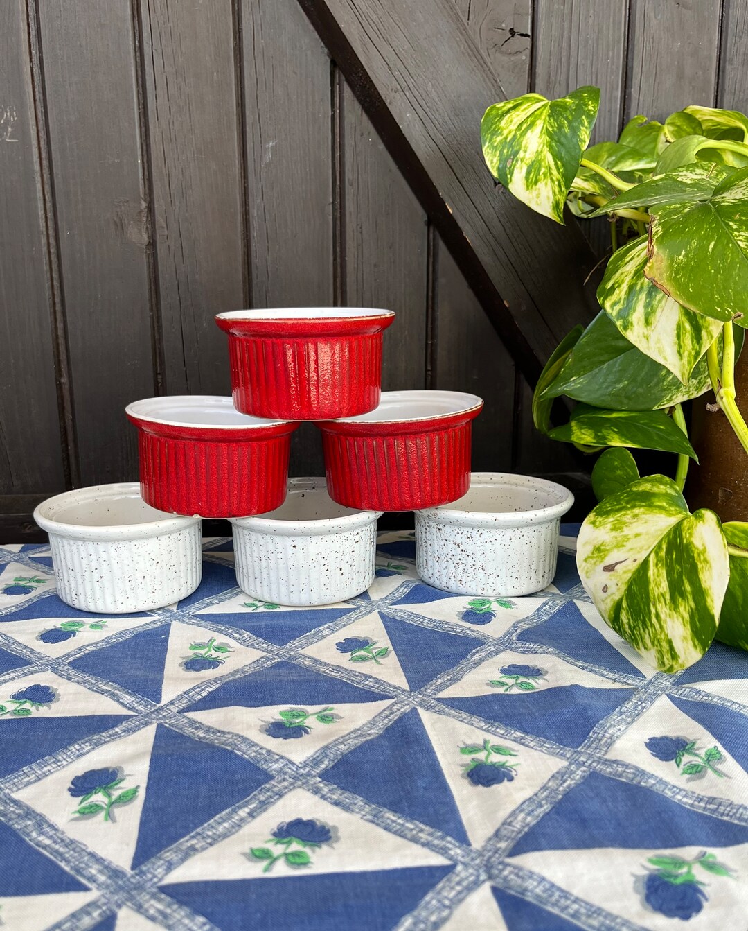 6 Emile Henry Vintage Ceramic Mini Soufflé, Ramekin Dishes. Made in ...