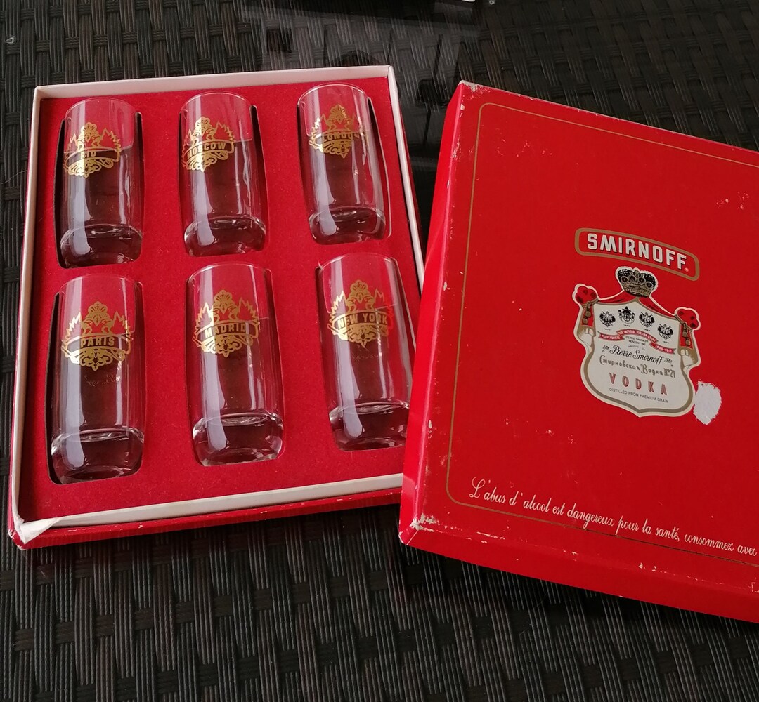Vintage Set of Six Pierre Smirnoff Vodka Shot Glasses. Rare Glass Set ...