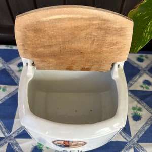 Large Vintage French Ceramic Salt Box With Wooden Lid. Salt Pot. Rustic ...