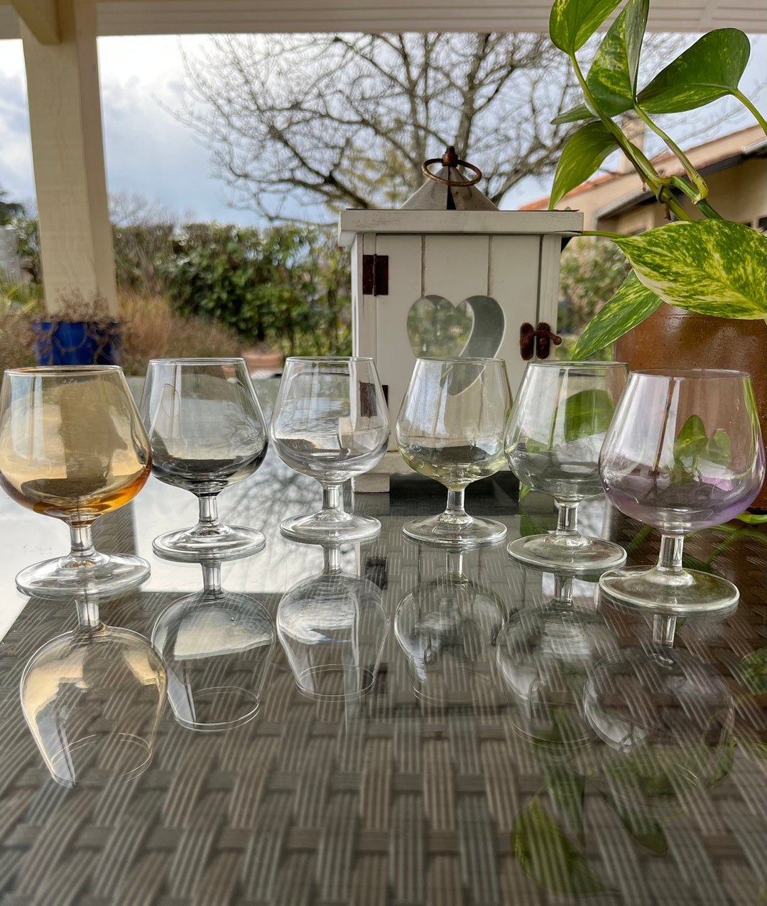 Six Vintage Luminarc Coloured Armagnac, Brandy, Cognac Glasses ...