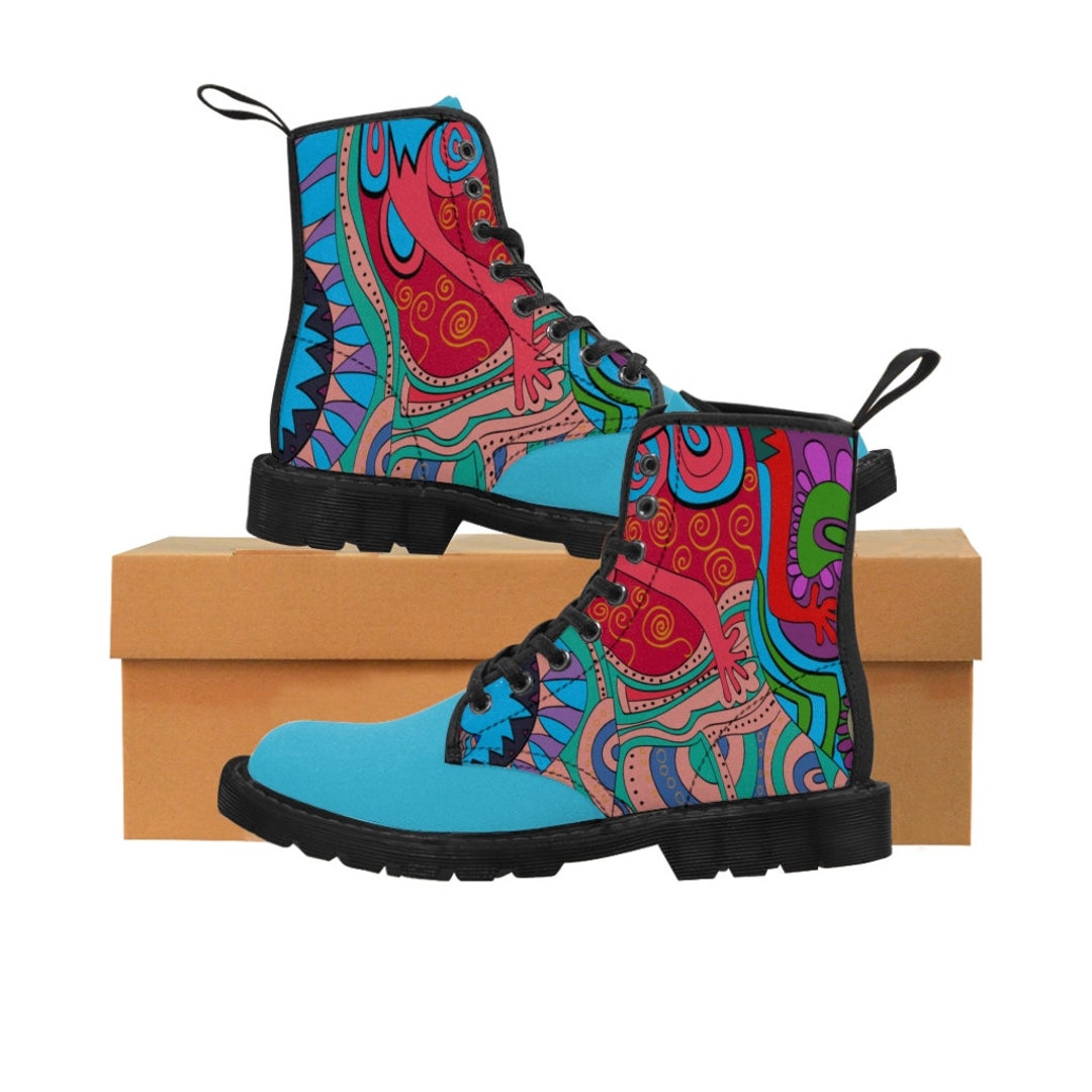 Pop Art Boots, Funky Boots, Festive Boots, Light Blue Women's Canvas ...