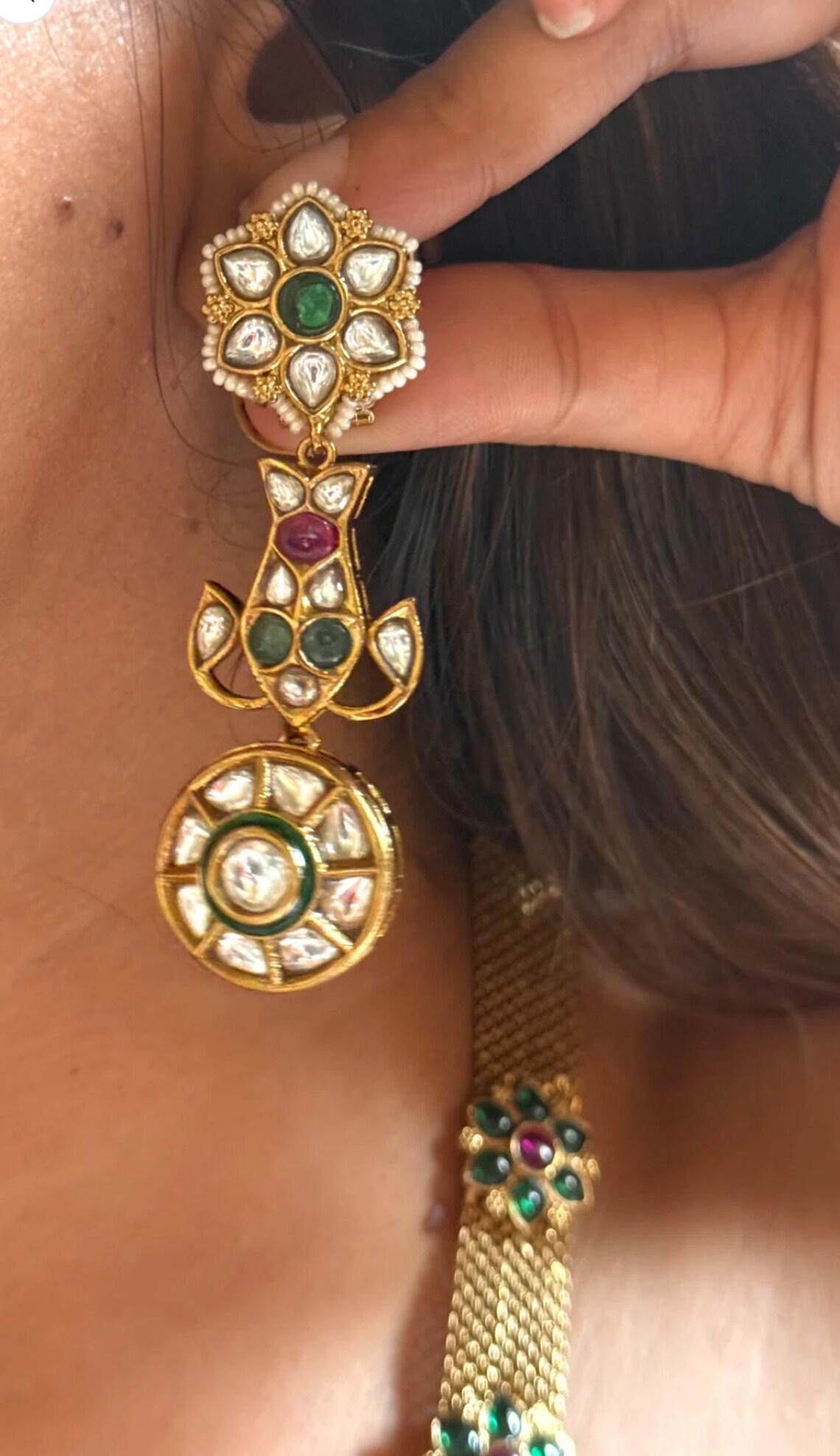 Polki Jadau Long Kundan Necklace Ruby Mint Kundan Necklace Indian Hasli ...