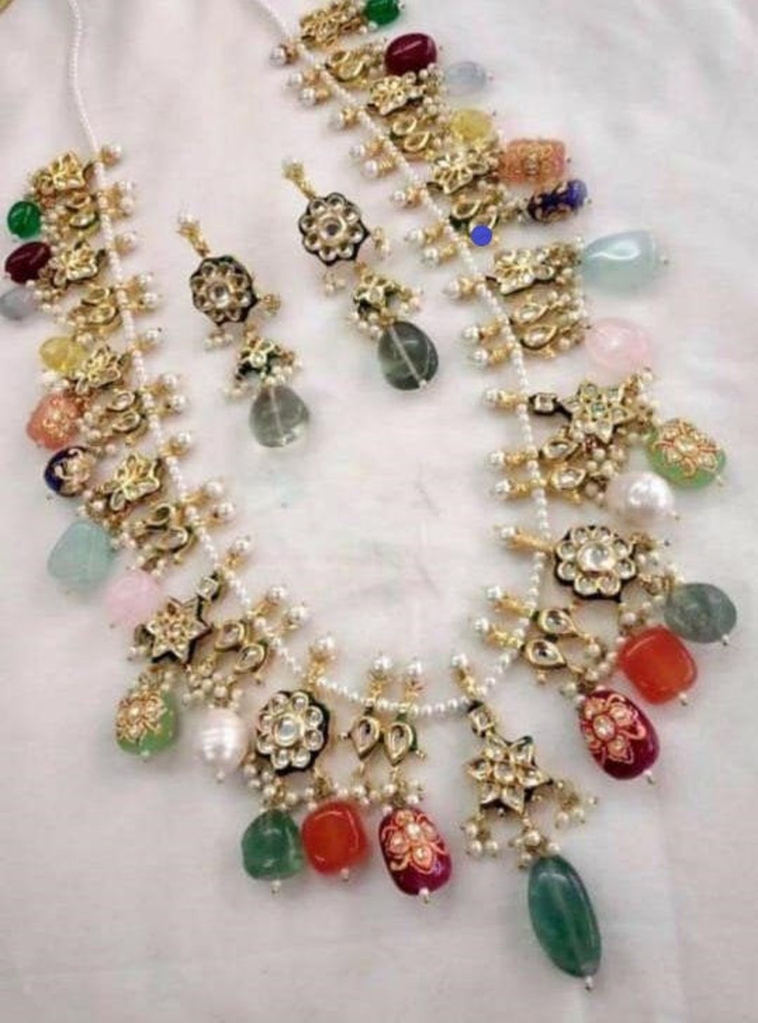 Multi Color Semi Precious Stones/set Semi Precious Set/long Set/rani ...