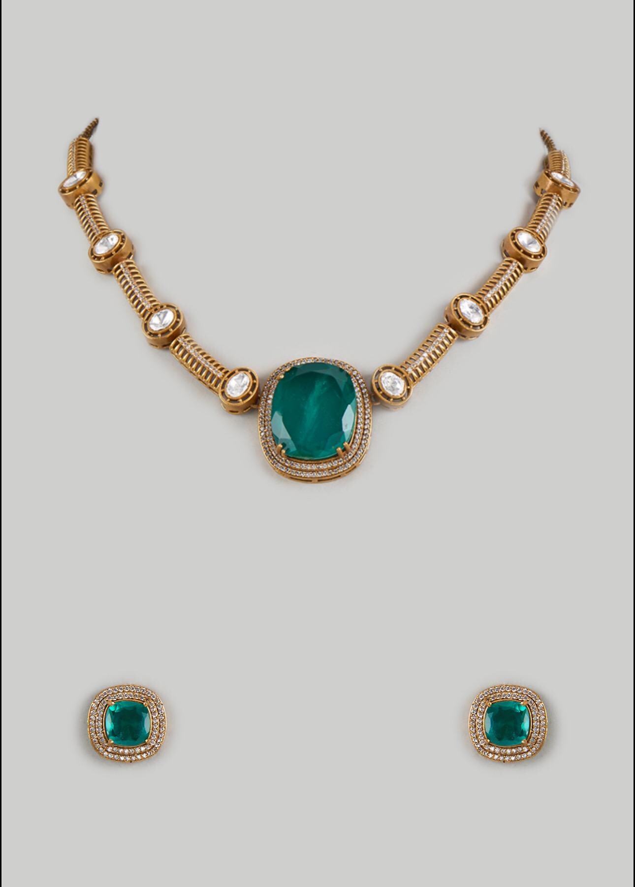 Emerald Polki Kundan Hasli Necklace Set: Sabyasachi Inspired Jewelry - Etsy