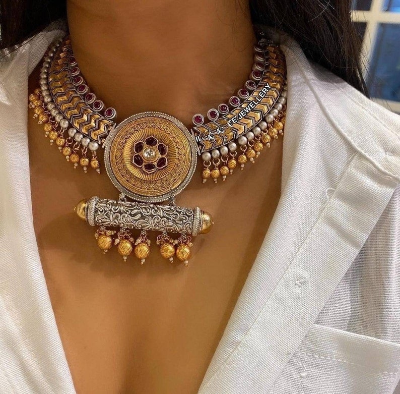 Victorian Dual Tone Gold Silver Ruby Choker Necklace Set With - Etsy