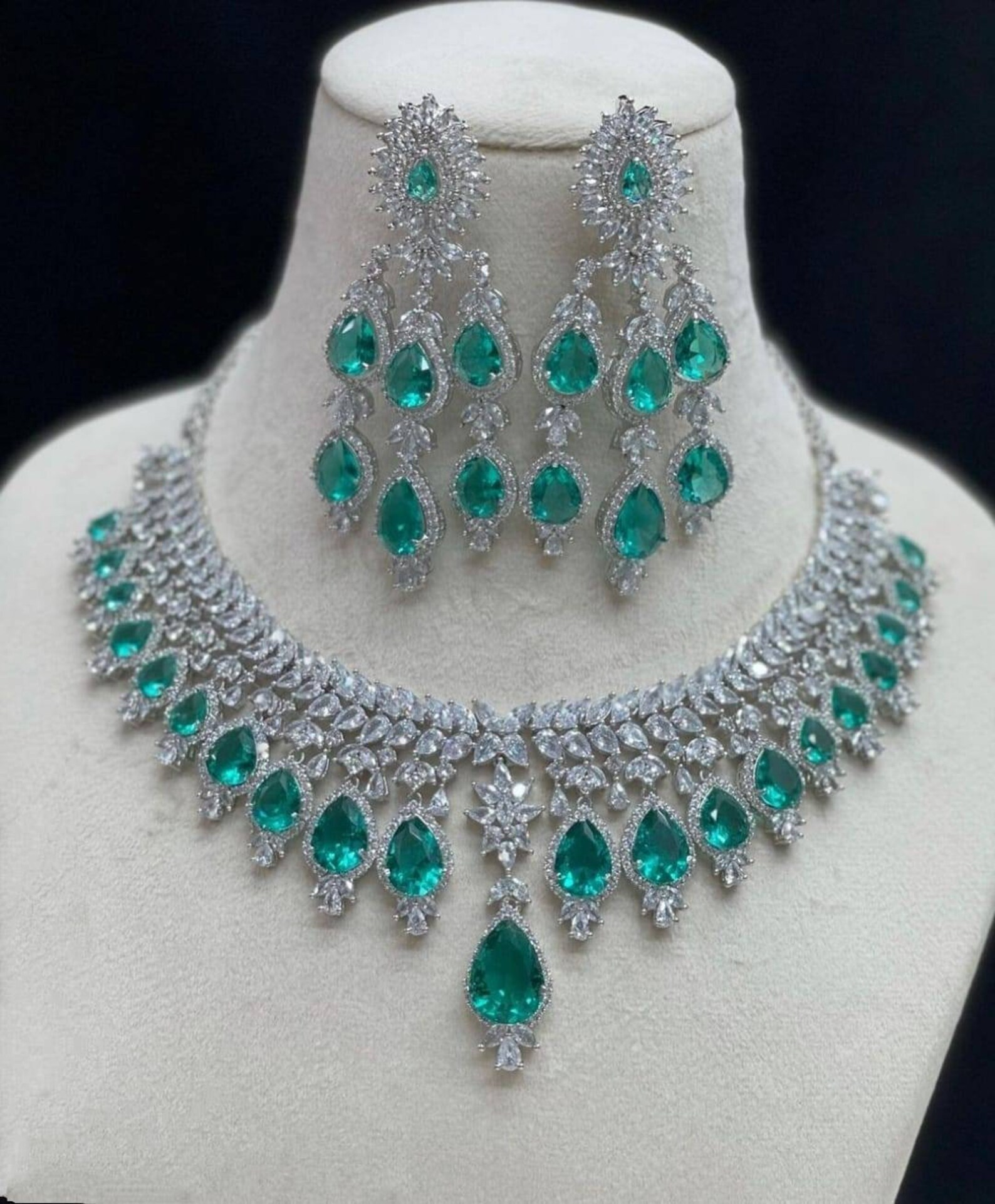 White Tone Electric Blue Topaz Turquoise Diamond Necklace - Etsy