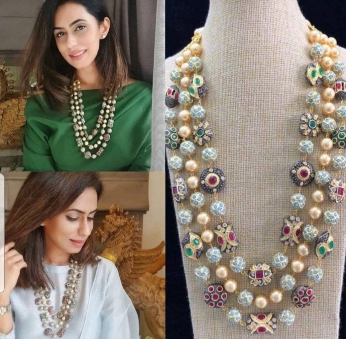 3 Layer Long Necklace Set/designer Necklace Set/multi Color - Etsy India