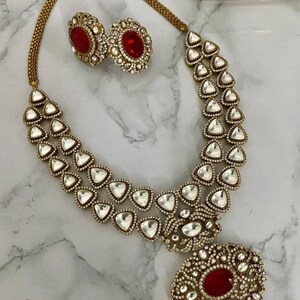 Fine Quality Tyaani Inspired Dull Gold Ruby Red Green Kundan Zirconium ...