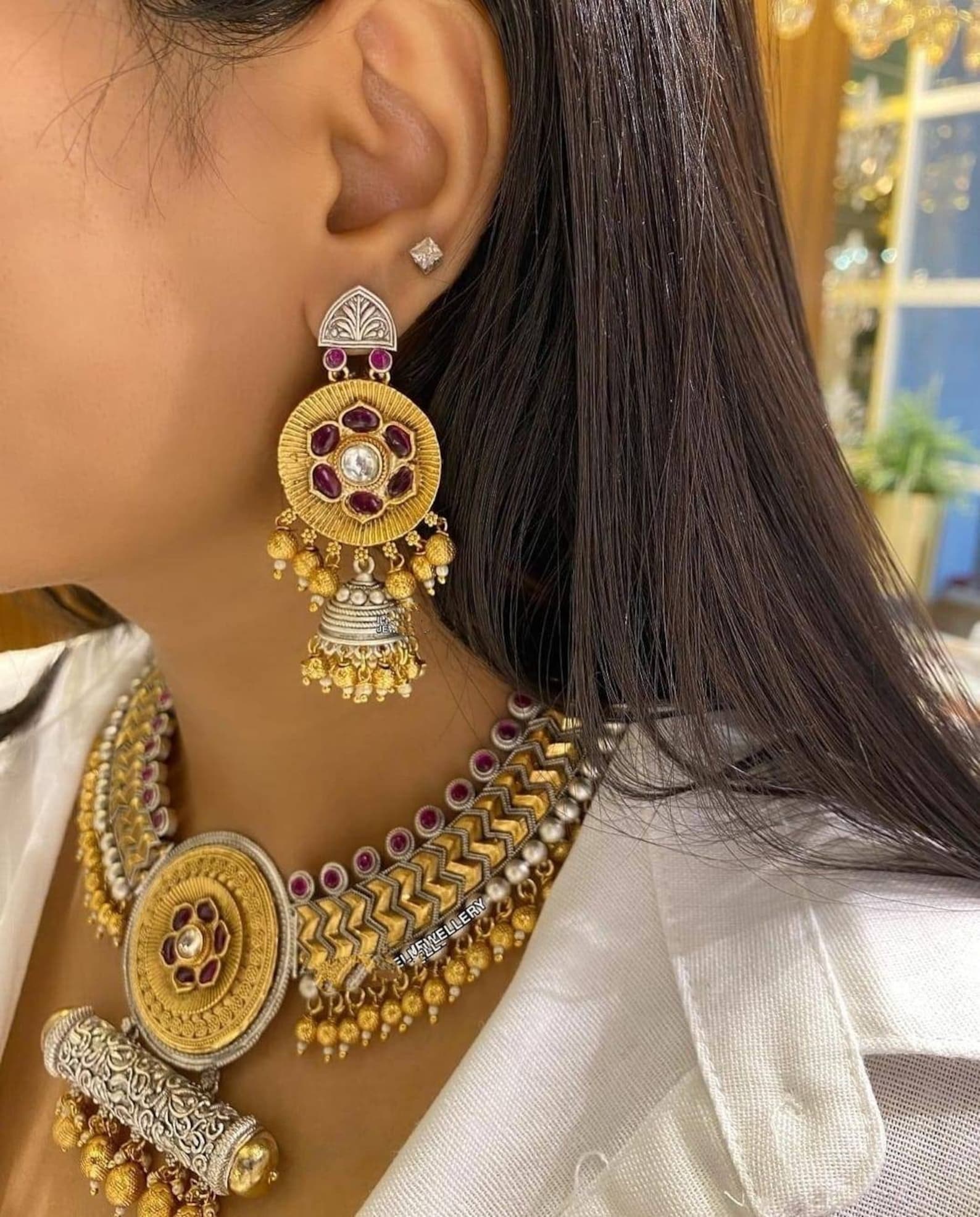 Victorian Dual Tone Gold Silver Ruby Choker Necklace Set With - Etsy