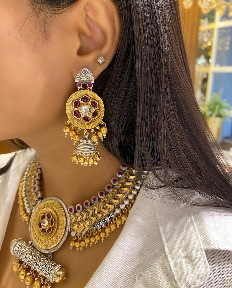 Victorian Dual Tone Gold Silver Ruby Choker Necklace Set With - Etsy