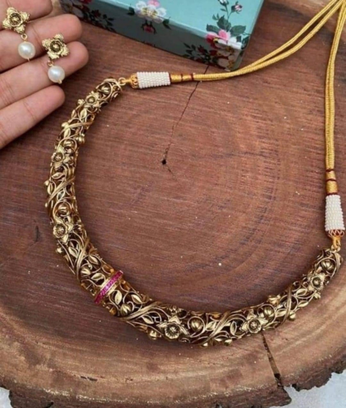 Gold Plated Ruby Hasli Necklace Set, Traditional Indian Jewelry - Etsy