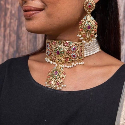 Nauratan Choker Necklace Bridal Jewelry Set - Etsy