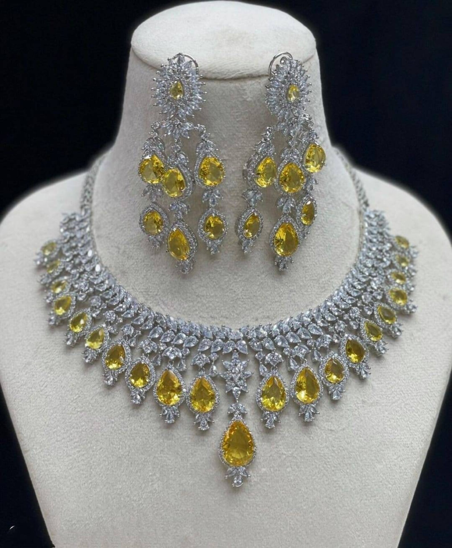 White Tone Electric Blue Topaz Turquoise Diamond Necklace - Etsy