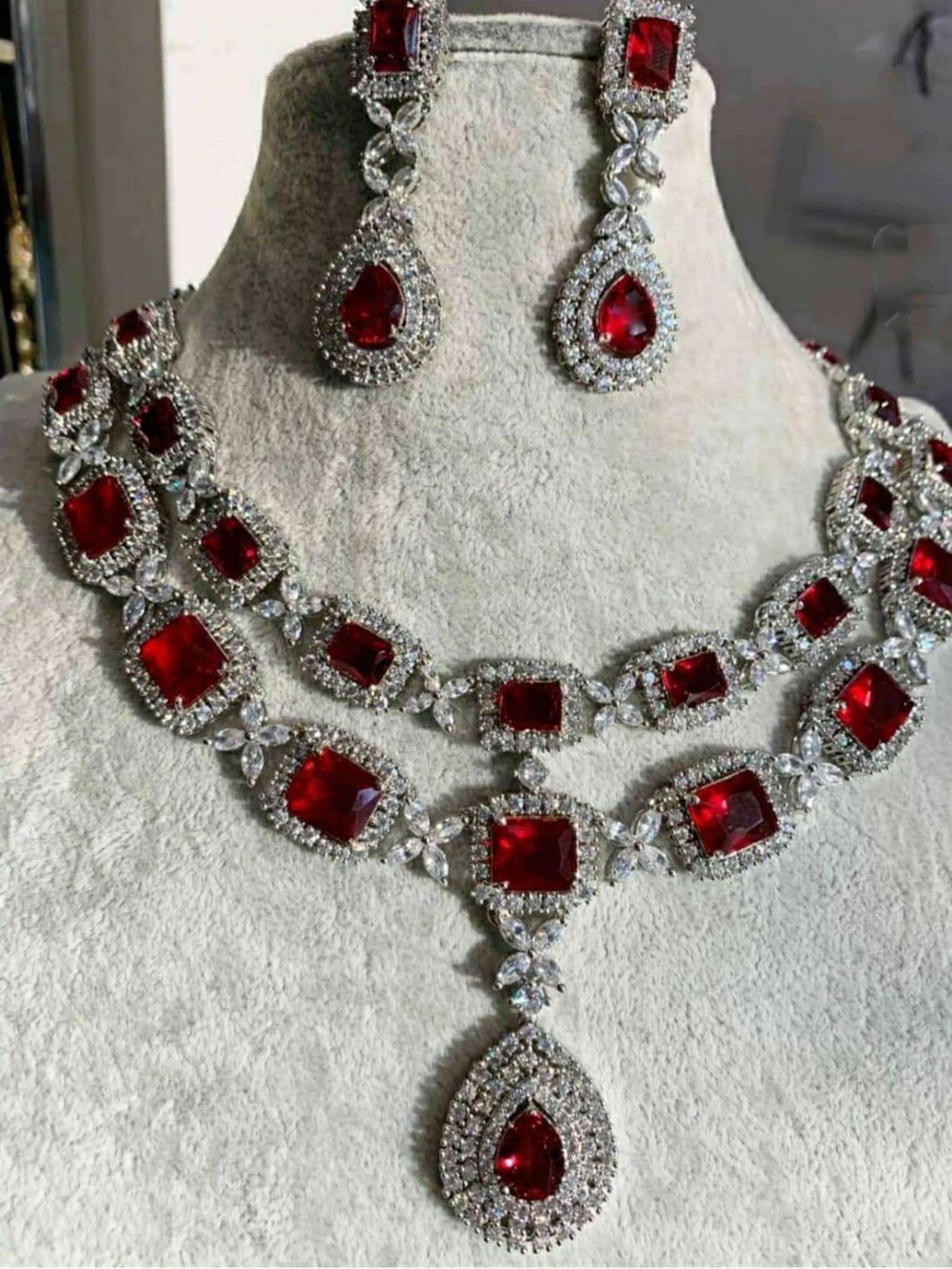 Ruby Red Cubic Zirconia Necklace Set, Sabyasachi Inspired - Etsy