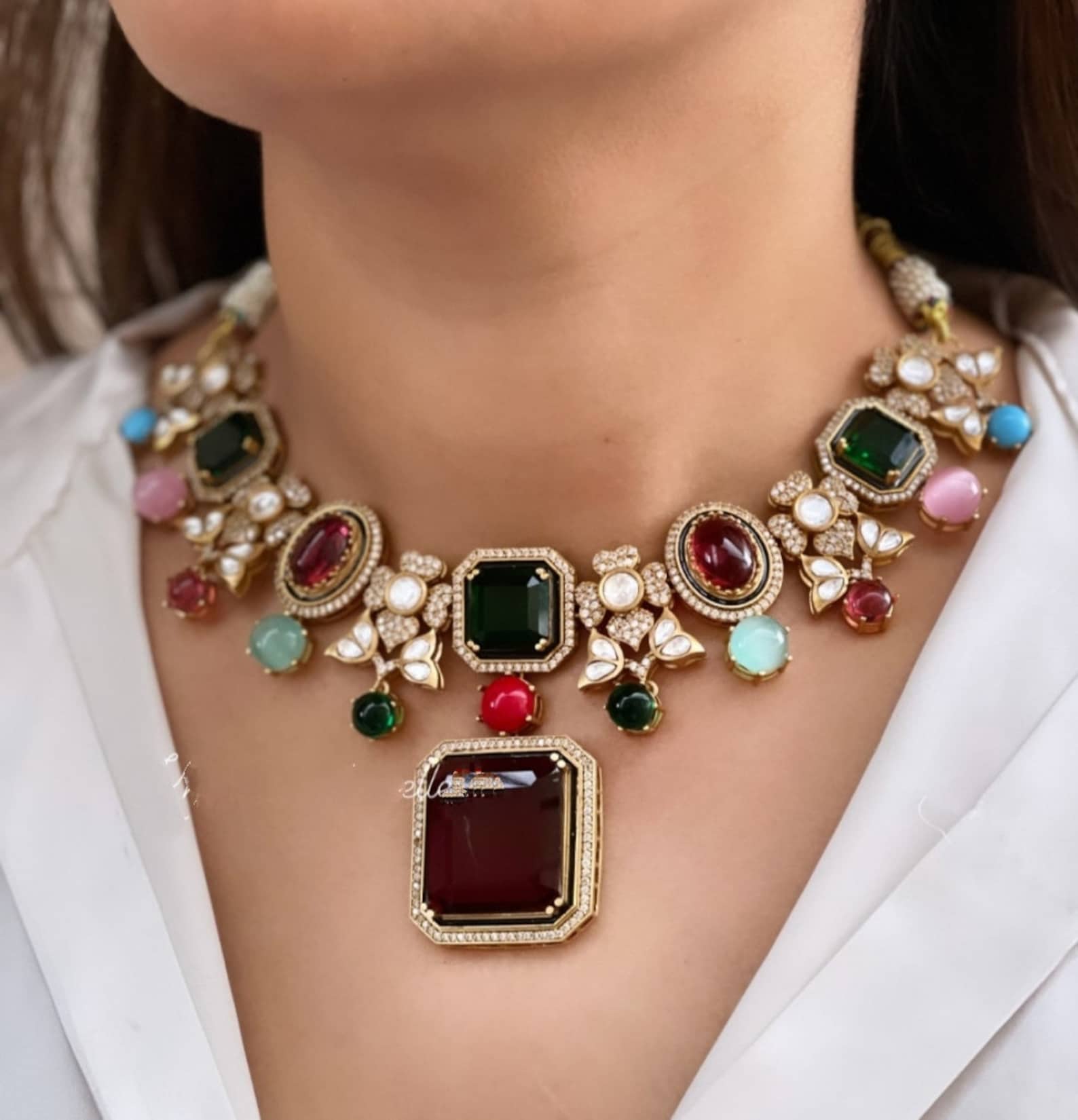 Premium Sabyasachi Inspired Matt Dull Gold Plated Ruby Red Multicolor ...