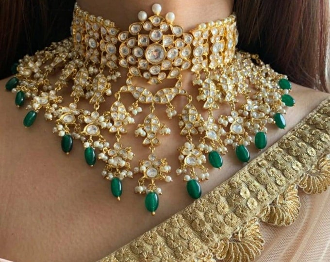 Designer Sabyasachi Inspired Bridal Kundan Set/kundan and Emerald Gold Plated Kundan Set/kundan ...