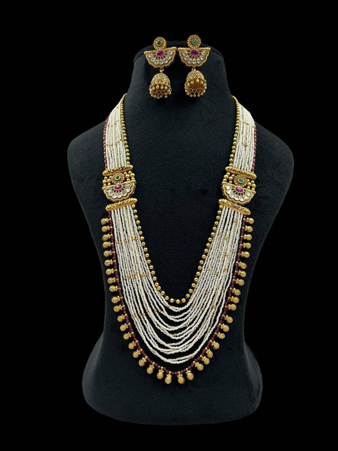 Ruby-green Pearl Polki Long Necklace/indian Jewelry/indian Long ...