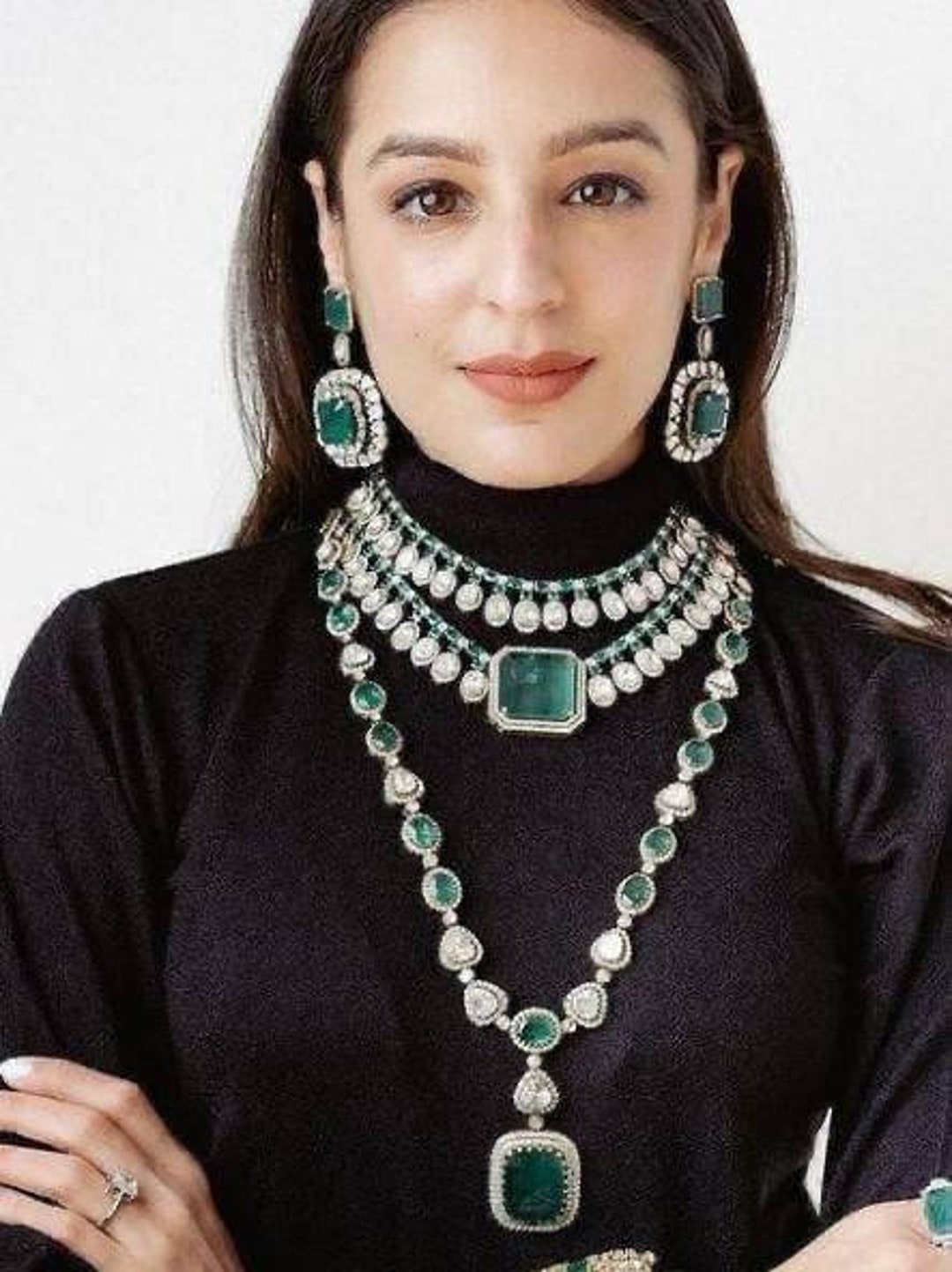 Fine Quality Victorian Uncut Polki Diamond Lab Emerald Green - Etsy