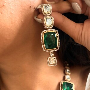 Royal Tyaani Jewelry Inspired Long Gold Plated Three Layered Ruby Red Emerald Green Doublet ...