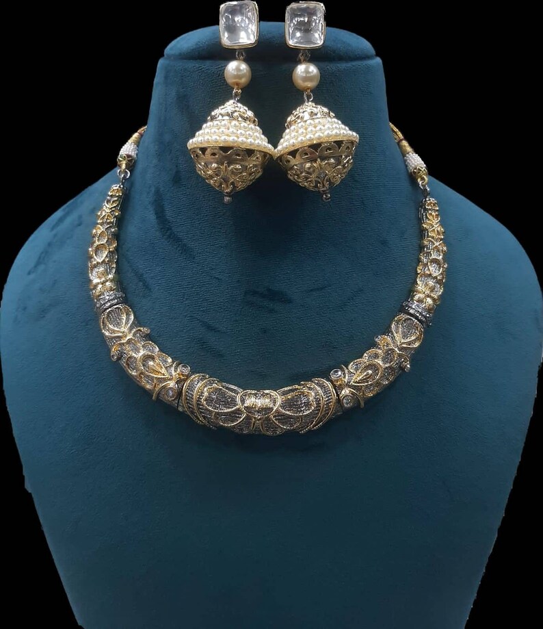 Sabyasachi Inspired Antique Two Tone Gold Silver Hasli With - Etsy