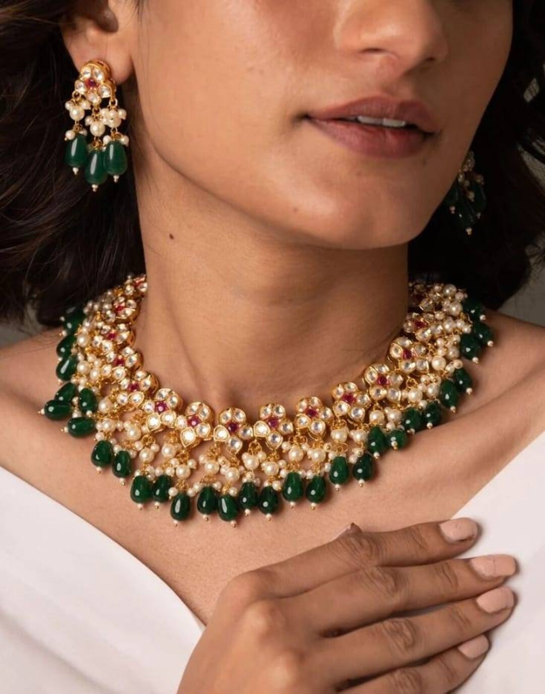 Red and Green Gold Plated Kundan Set/fine Kundan Set/jadau - Etsy