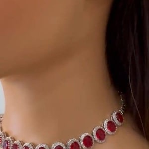 Silver Finish Ruby Red Cz Choker Necklace Set/red Choker Necklace/red ...